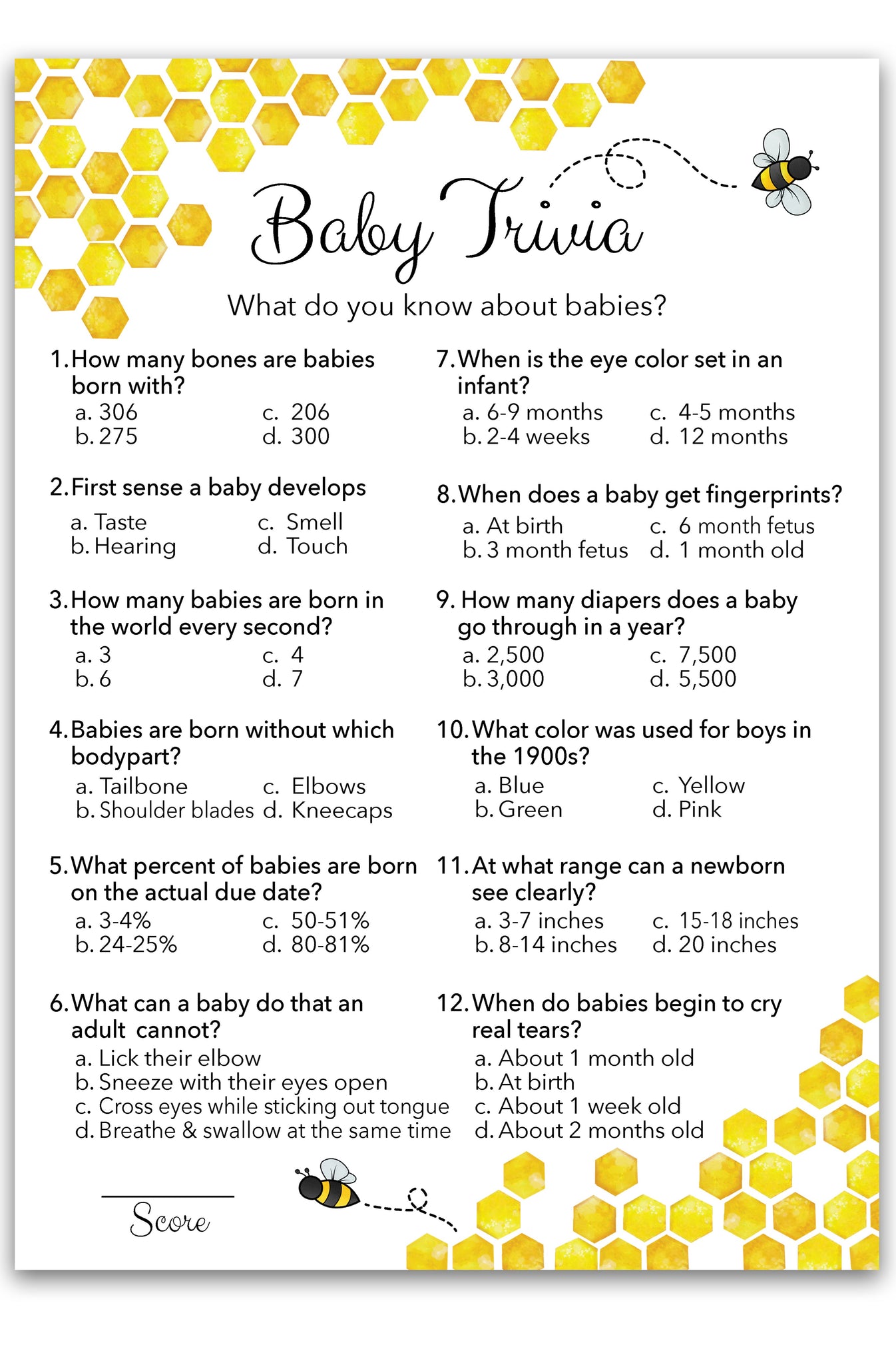 Bee Baby Shower Game – Baby Trivia – 25 Pack | Mommy-to-Bee Bumblebee ...