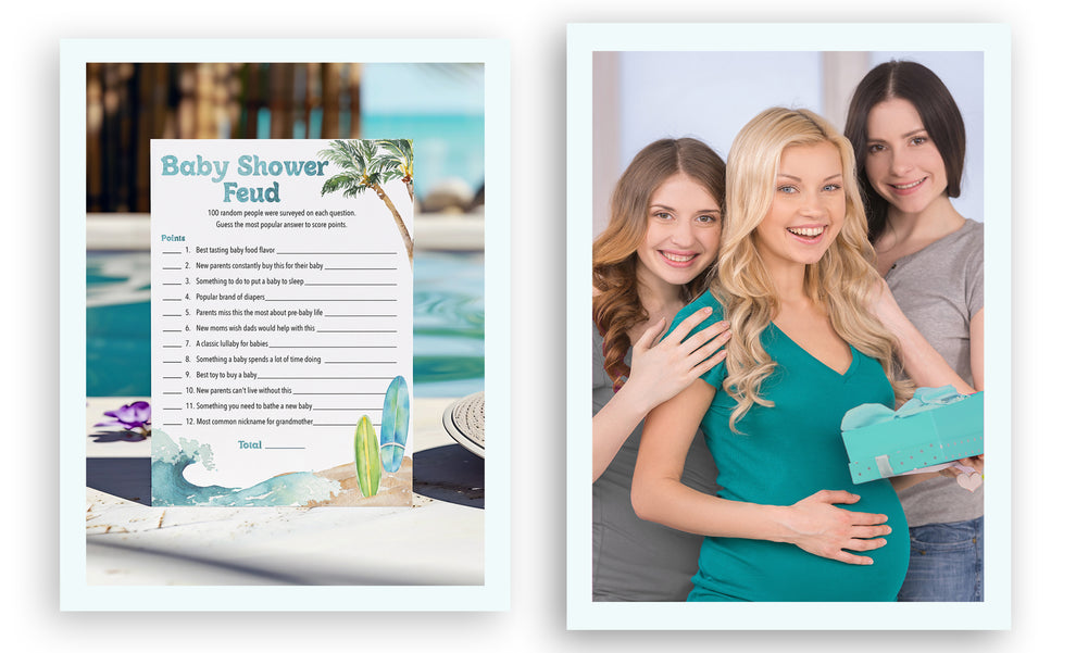 Surf Baby Shower Feud Game – Beach Theme Pack of 25 – Roseum Collections