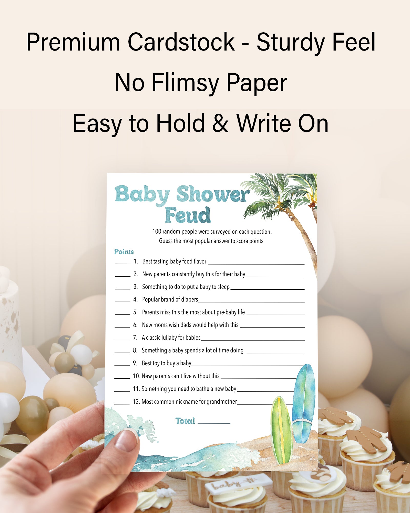 Surf Baby Shower Feud Game – Beach Theme Pack of 25 – Roseum Collections