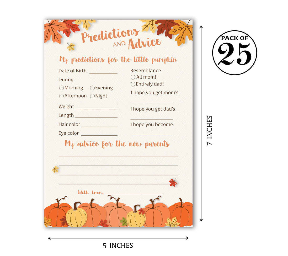 Little Pumpkin Prediction & Advice Cards – Baby Shower (25 Pack ...