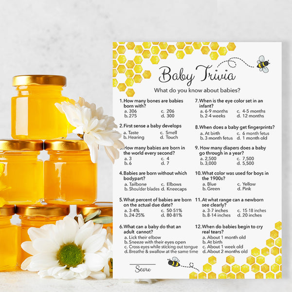 Bee Baby Shower Game – Baby Trivia – 25 Pack | Mommy-to-Bee Bumblebee ...