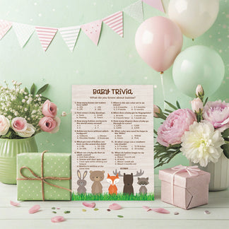 Baby Trivia Game, Woodland Animals Theme, Fun Baby Shower Game, 25 Set ...